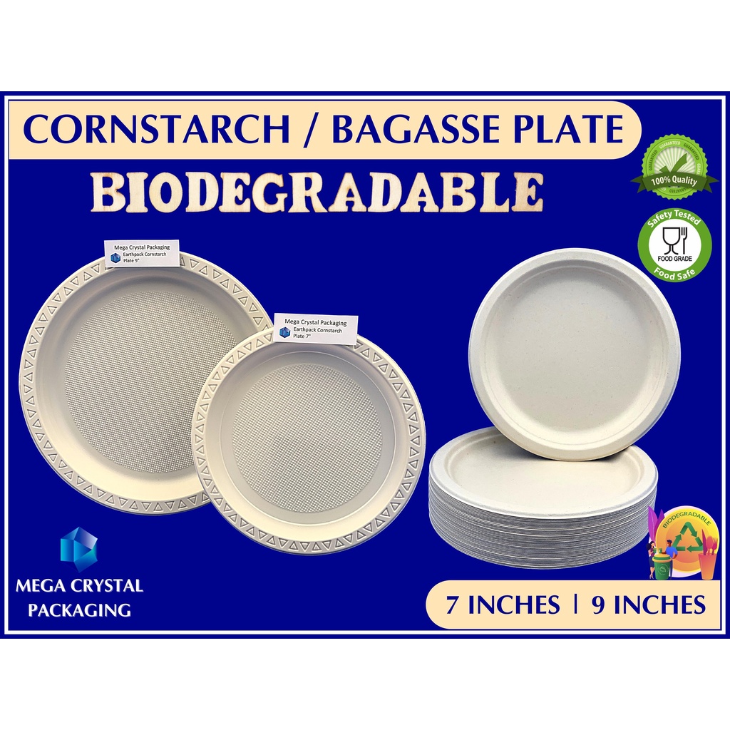 [ 50 Pcs. ] Biodegradable Cornstarch / Bagasse Natural Plate 7 Inches ...