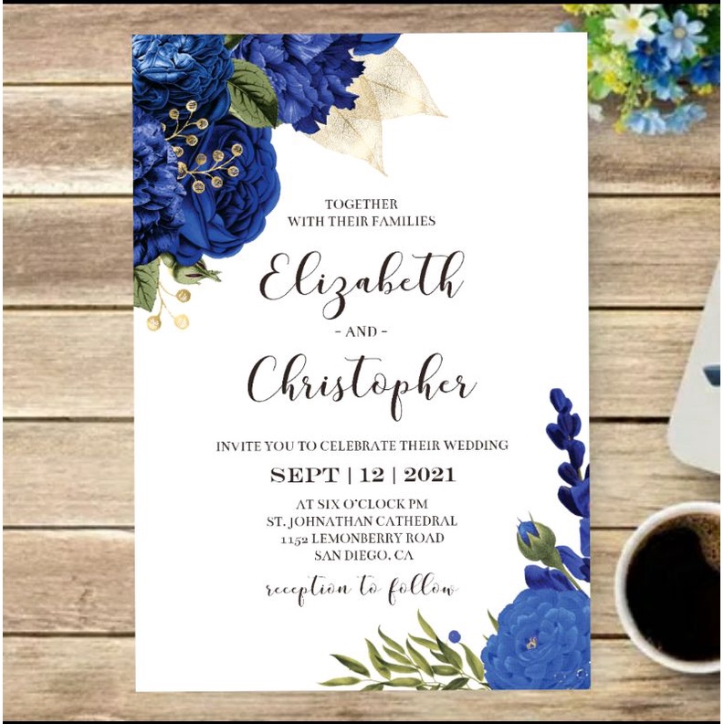 Blue Simple Wedding Invitation Card with White Envelope | Shopee ...