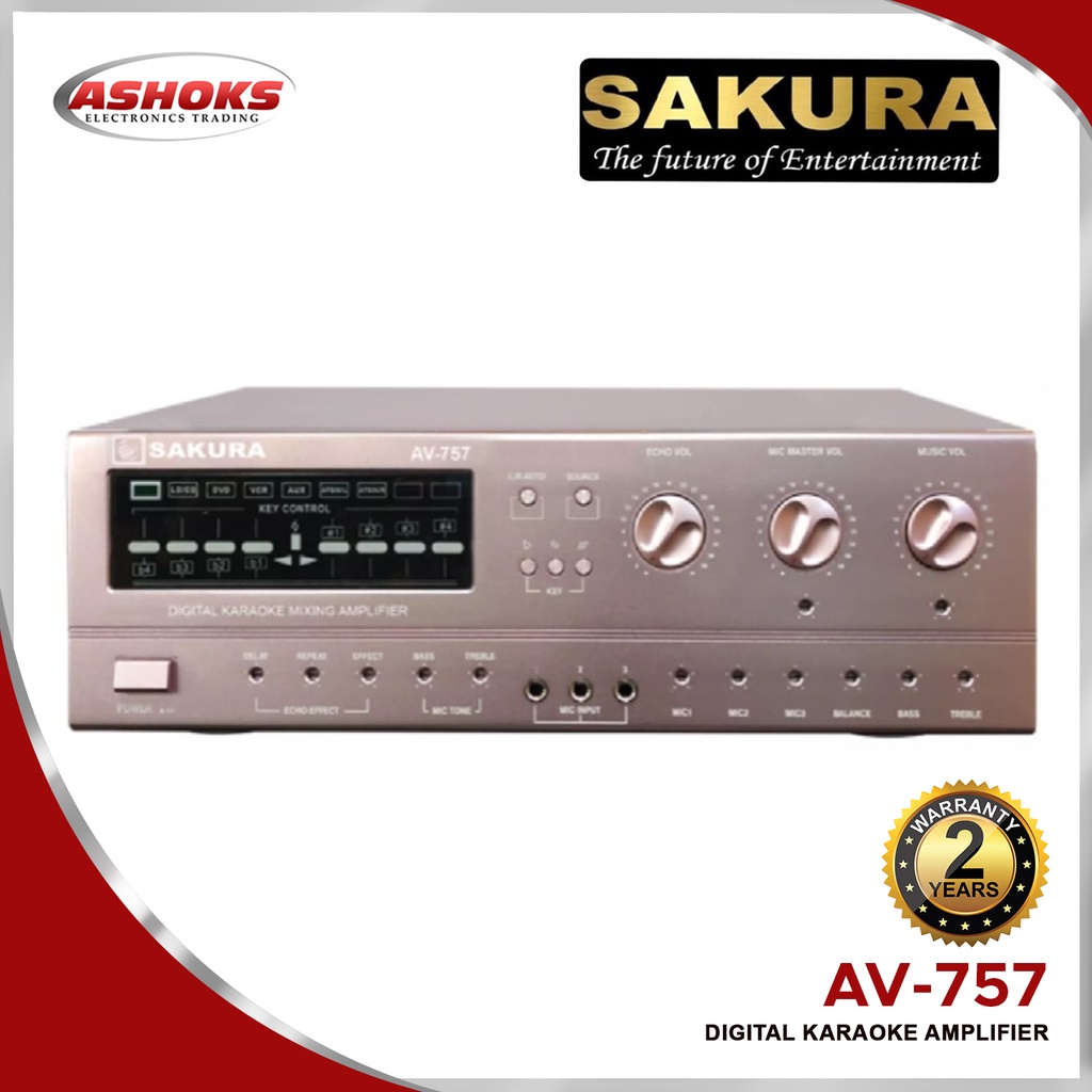 SAKURA AMPLIFIER AV757 / SAKURA AMPLIFIER AV-757 / SAKURA AV 757 2CH DIGITAL KARAOKE AMPLIFIER ...