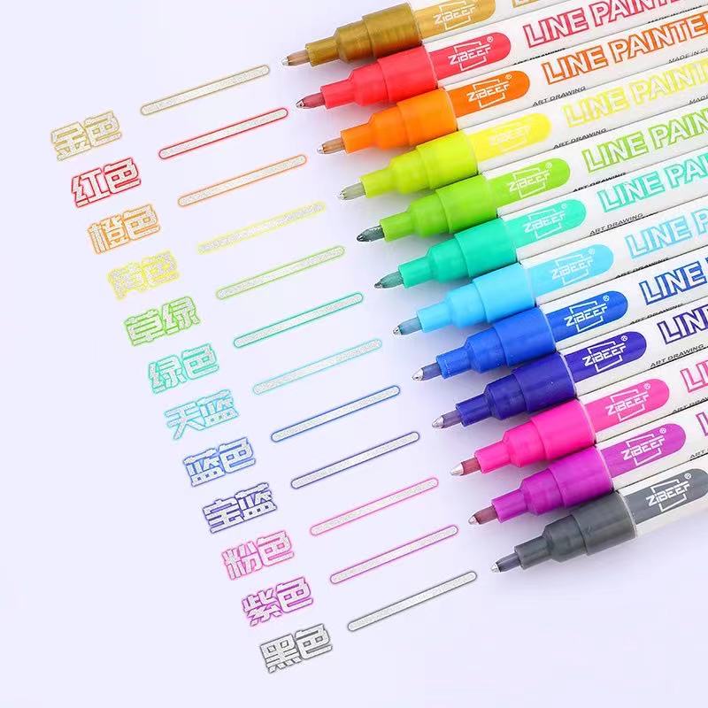 Double line outline pen 12 color set dream hand account pen DIY metal ...