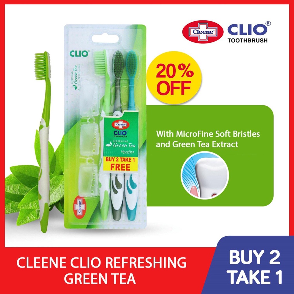 Cleene Clio Greentea Buy 2 Take 1 Free Toothbrush | Shopee Philippines