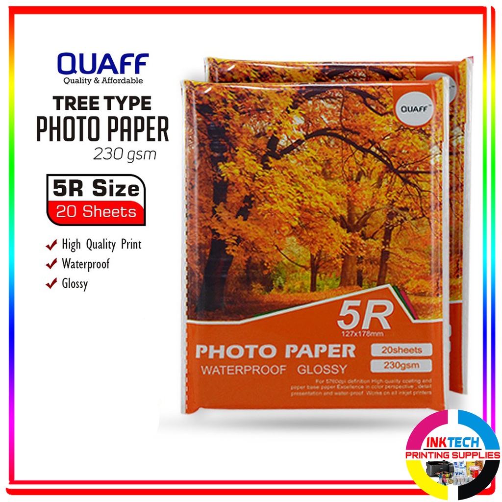 QUAFF 230gsm 5R size Glossy Photo paper 20sheets/pack | Shopee Philippines