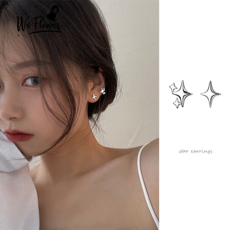 We Flower Chic s925 Silver Irregular Star Stud Earrings for Women Girls Korean Fashion Ear ...