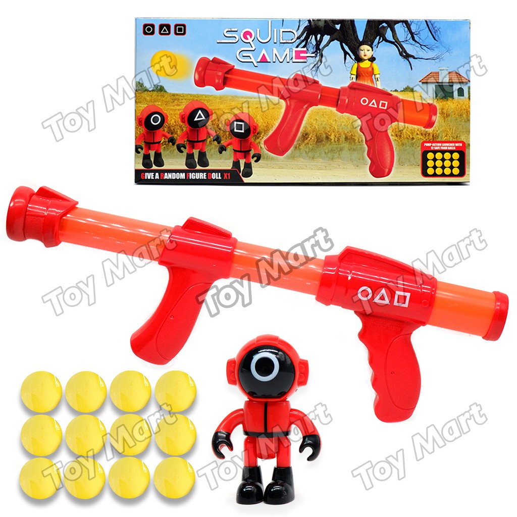 SQUID GAME BALL Outdoor Play Pump Action Launcher w/ 12 Balls + 1 Pink ...