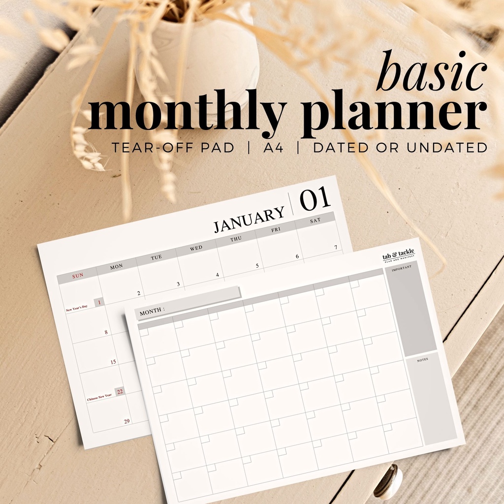 2024 Monthly Planner Pad (Basic) | Dated or Undated | A4, tear-off pad ...