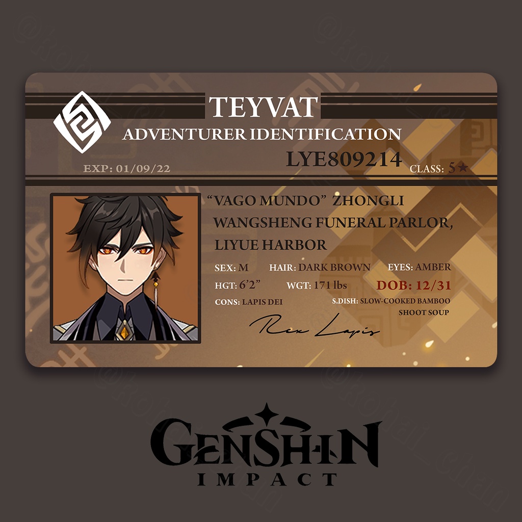 BEEP Genshin Impact Adventurer Identification ID Card Liyue Characters ...