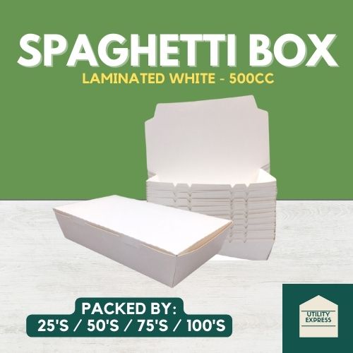 Spaghetti Meal Box [ Laminated White / Brown Silver ] 500cc / Lunch ...