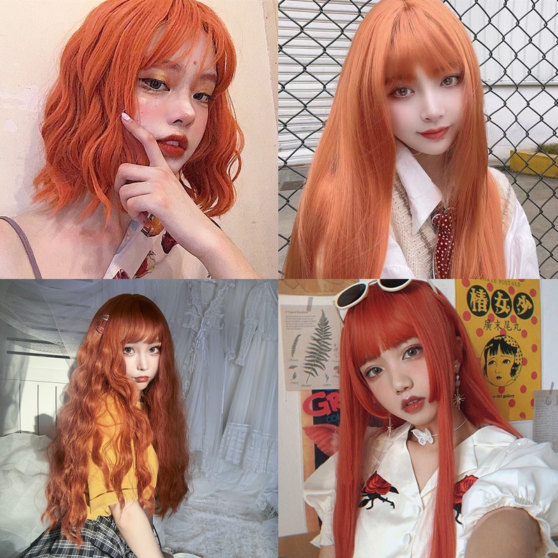 Orange Wigs Wavy Or Straight Wigs with Bangs for Woman Cosplay Party ...