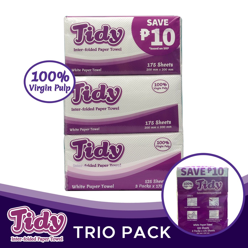 Tidy Trio Pack Inter-Folded Paper Towel White 175 Sheets | Shopee ...
