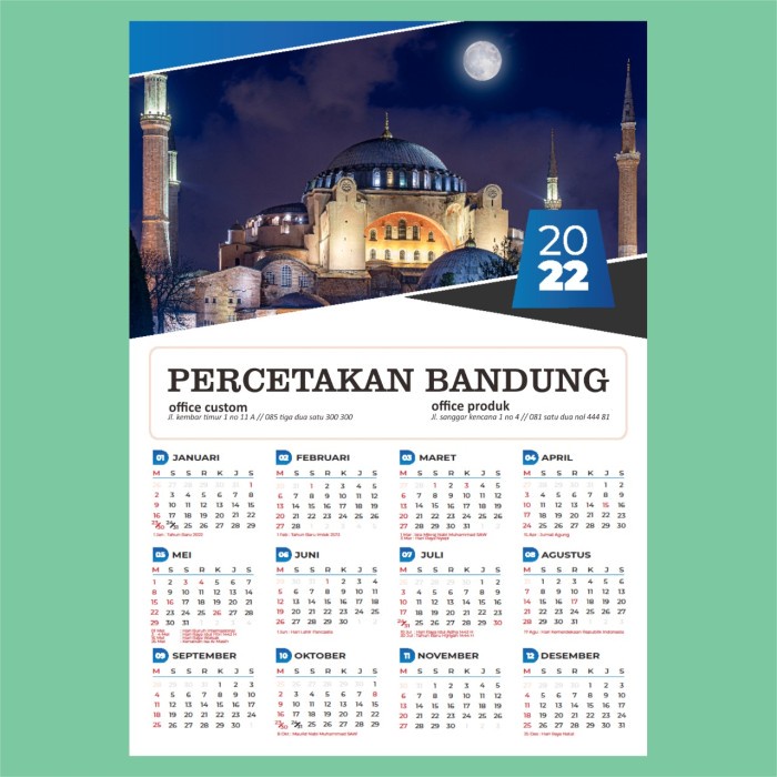 Kustom | Customized | Wall Calendar 2022 Mosque | Kalding 2022 ...