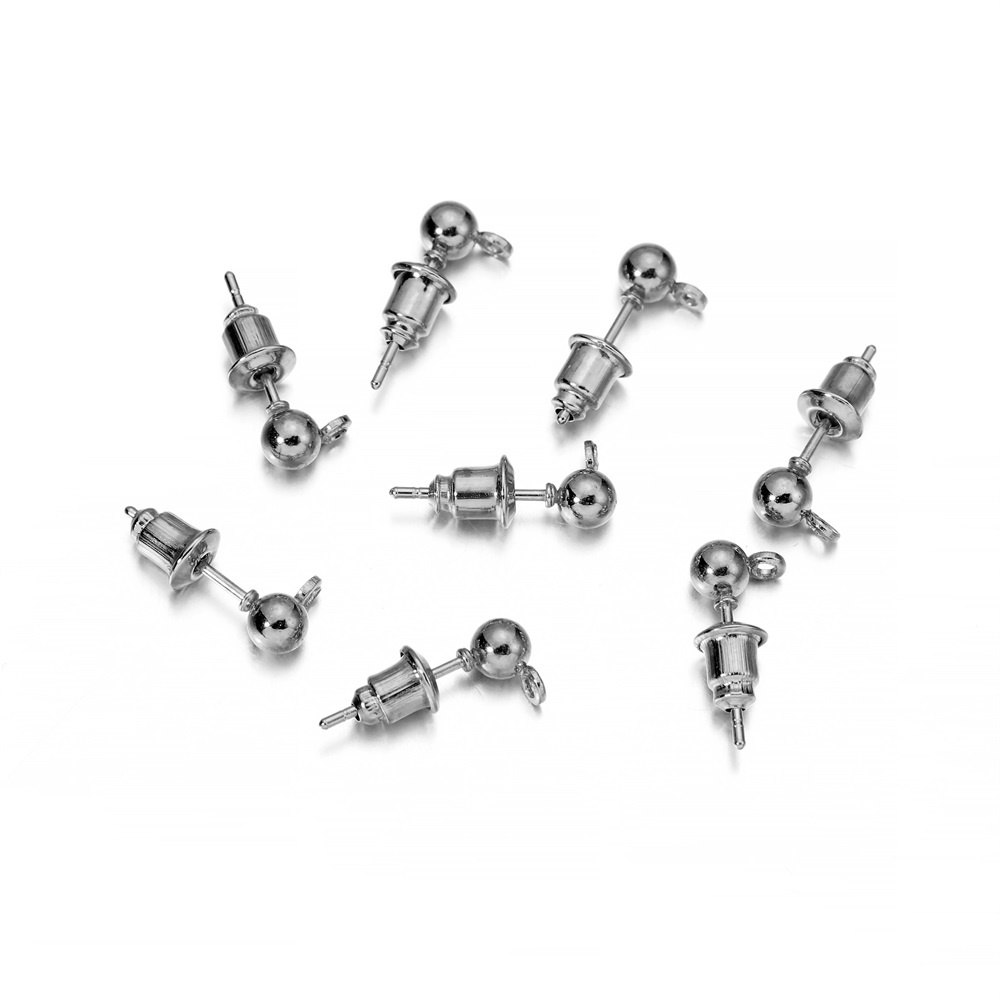 50 Pieces/Batch 3/4/5mm Silver Spherical Earplugs Basic Pin Plug ...
