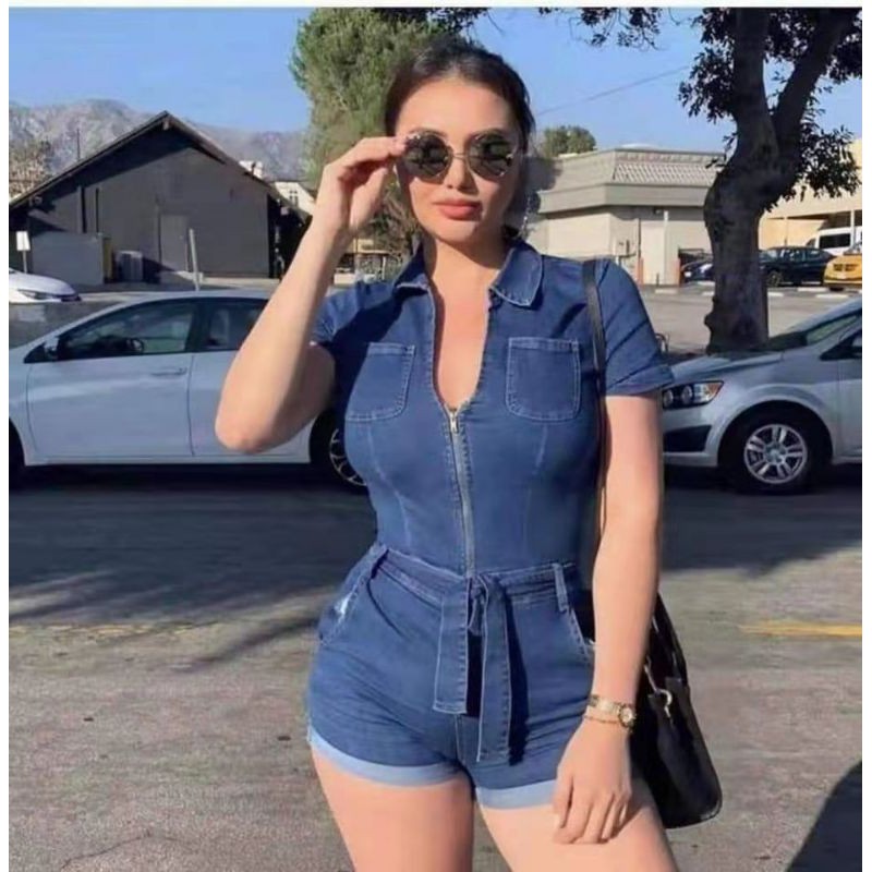 Fashion shop Denim and cotten en jumpshort fit to large | Shopee Philippines