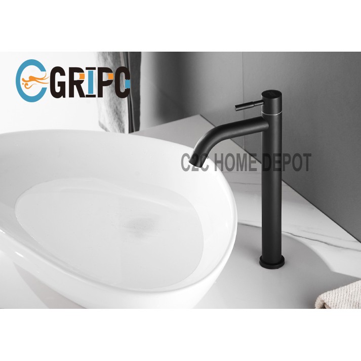 GRIPO 304 stainess counter top single cold faucet arc type long (black ...