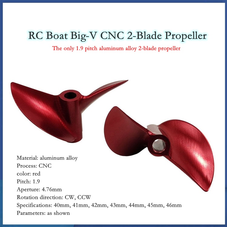 RC Boat 2-blade Propeller Red CNC 40-48mm Prop CW/CCW Pitch 1.9 Hole 4 ...