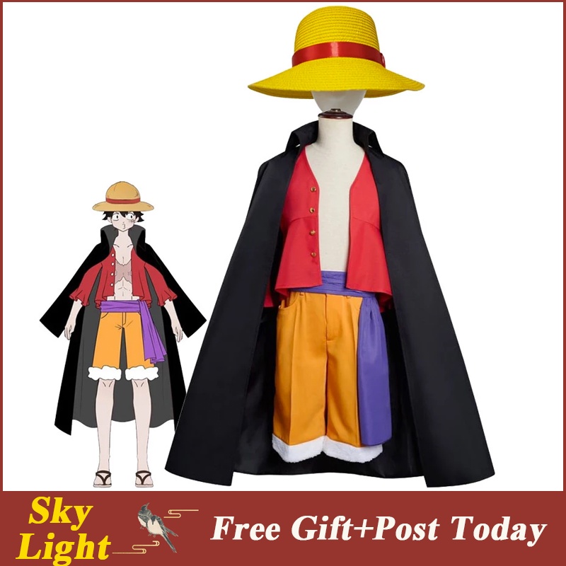 Anime One Piece Costume Monkey D. Luffy Cosplay Trench Coat and Sorts ...