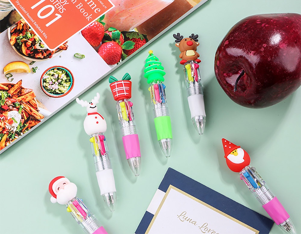 4 Colors Christmas Ballpoint Pen Cute Elk Santa Claus Mini Pens Novelty ...