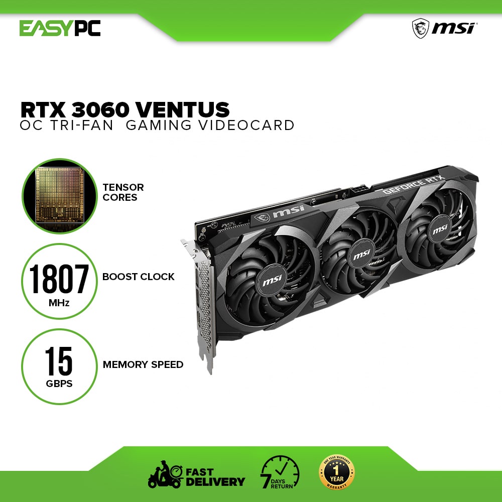 MSI Rtx 3060 Ventus OC Tri-Fan 12gb 192bit GDdr6 Gaming Graphics Card ...