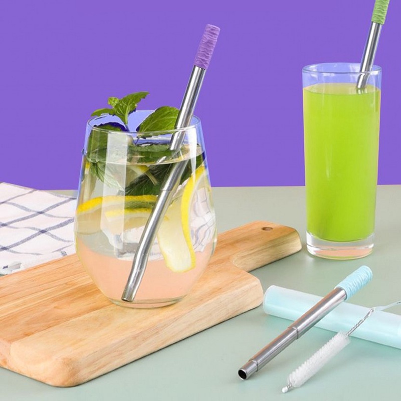 Reusable Metal Straw Collapsible Stainless Steel Straws Portable ...