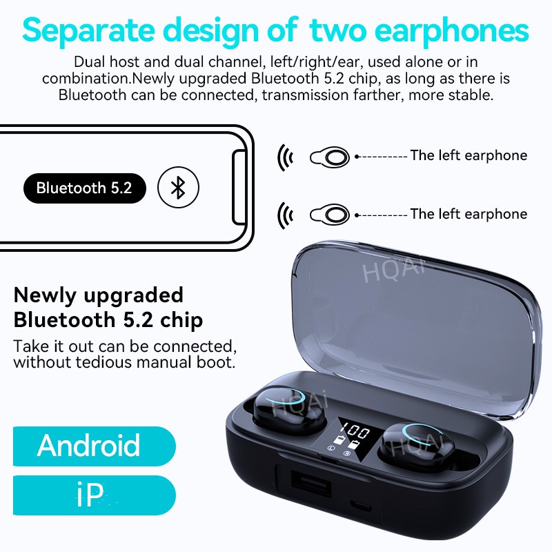 HQAi H2 TWS Bluetooth Earphones with Powerbank Build-in MIC Wireless 5. ...