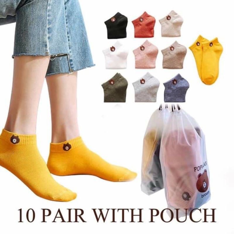 10 Pairs in 1 Pouch Popular Broun Cute Design Korean Socks | Shopee ...