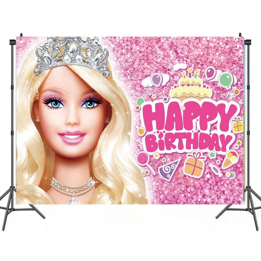 Pink Barbie Princess Backdrop for Girls Birthday Party Banner Backgroup ...