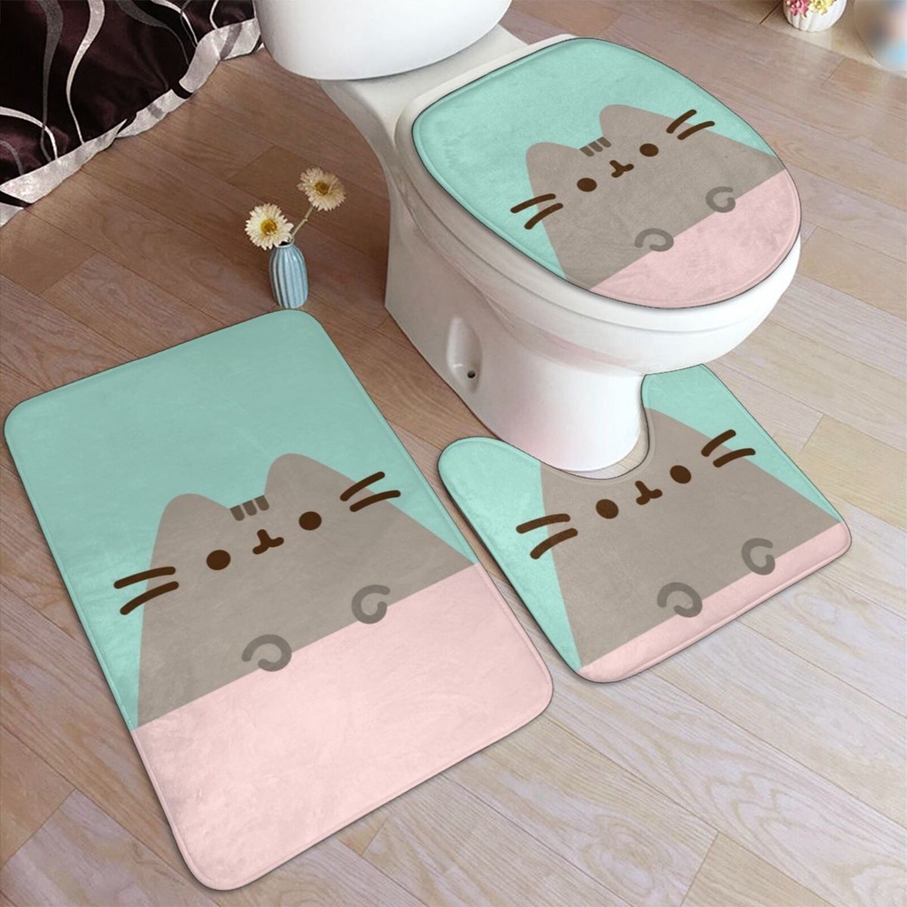 Pusheen Bathroom Rug 3-piece set Non-Slip Soft Bath Toilet Floor Mats ...