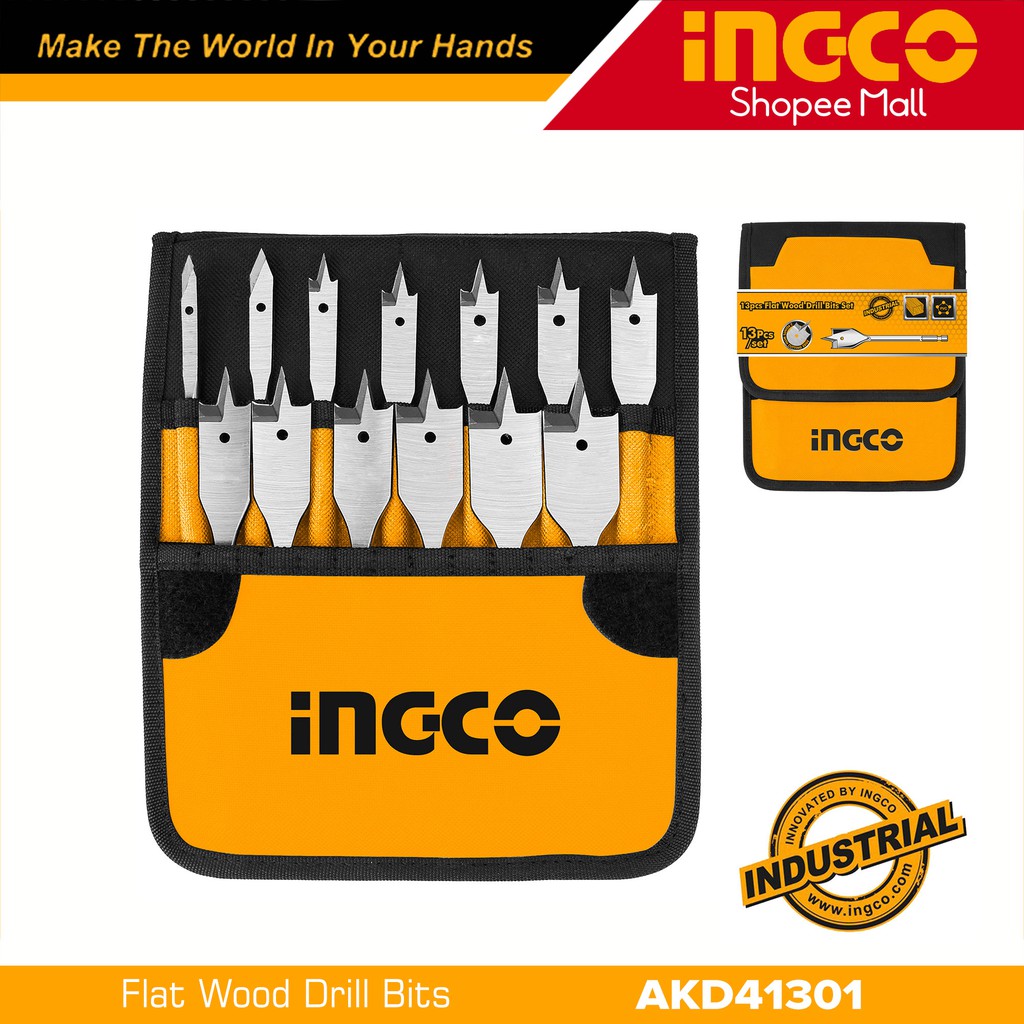 Ingco AKD41301 13pcs Industrial Flat Wood Drill Bits Set 1/4" Hex IHT ...