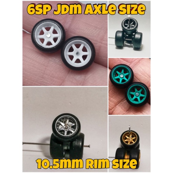 1/64 Tayar getah rim 6 spoke JDM axle size Hotwheels rubber wheel ...