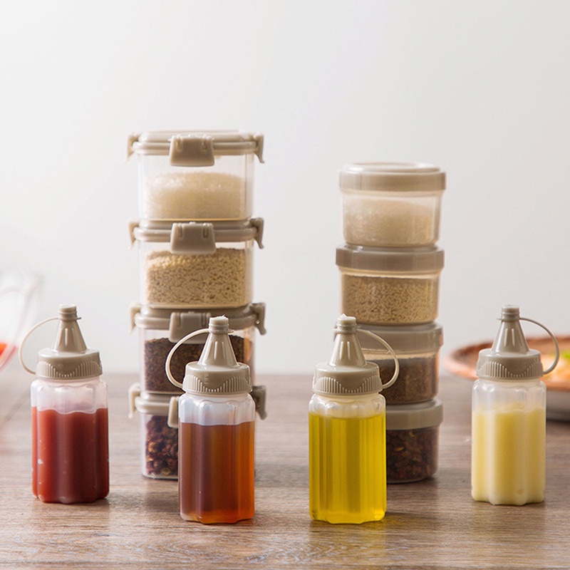 4PCS/Set Mini Sauce Seasoning Box Portable Transparent PP Bottle Spices ...