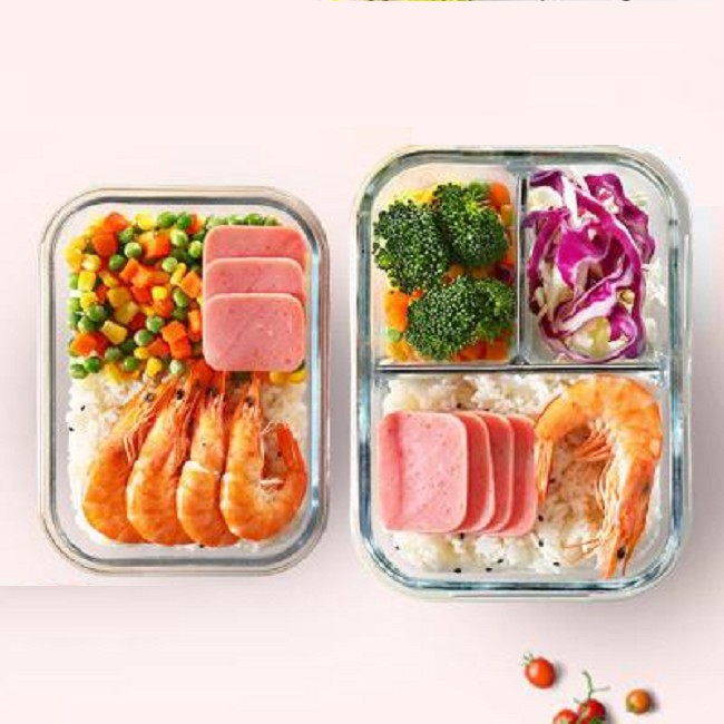 3-compartment glass box, 1000ml 3-compartment lunch box, divided glass ...