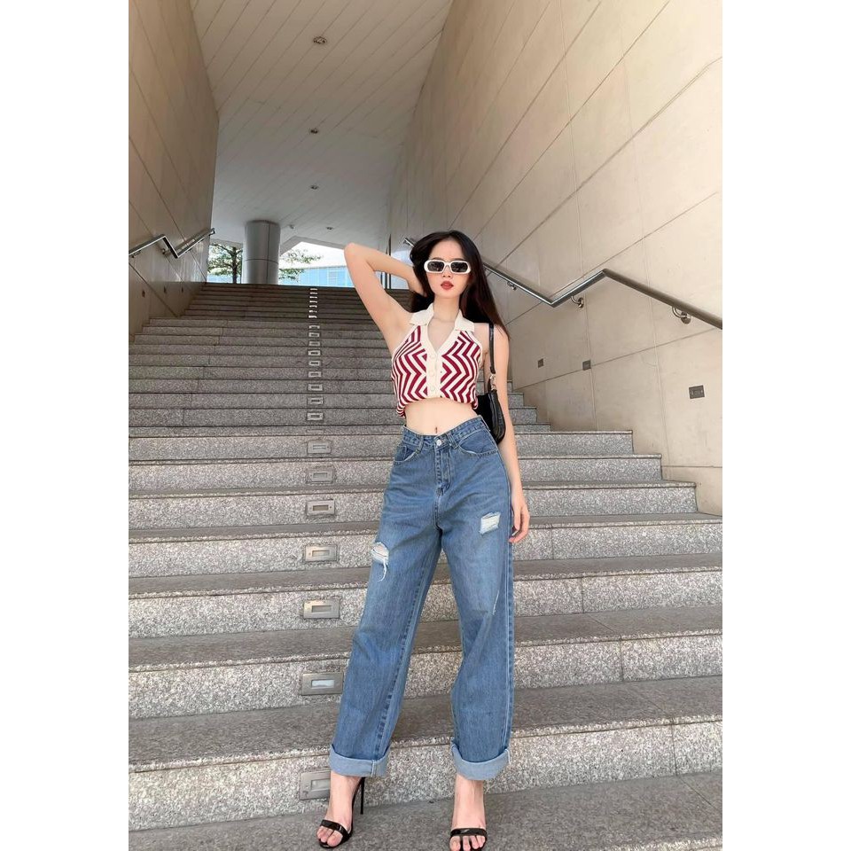 Jino Jeans with ripped waistband and personality for street style ...