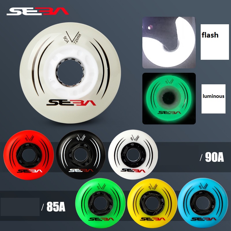 2pcs 72/76 80mm flash roller blades LED Flash Fluorescent SEBA Wheel 90A LED Shine Roller ...