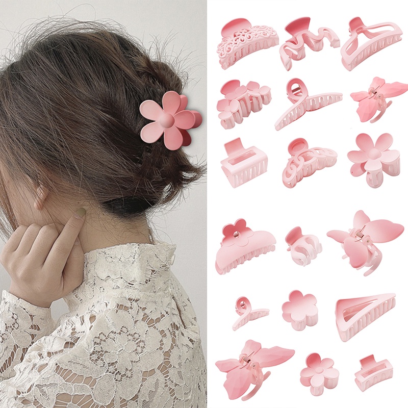 Women Gradient Frosted Hair Clip Chic Shark Barrettes Cherry Blossom ...