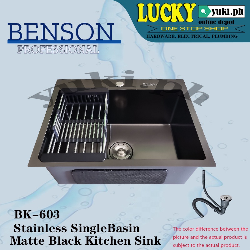 BK603 BENSON STAINLESS MATTE BLACK KITCHEN SINK 60cmX45cmX23cm | Shopee Philippines