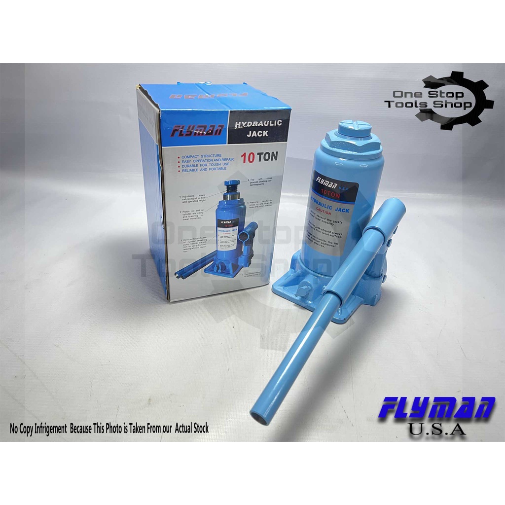 ONE STOP TOOL SHOP Original Flyman Hydraulic jack (Bottle Type) 10 tons ...