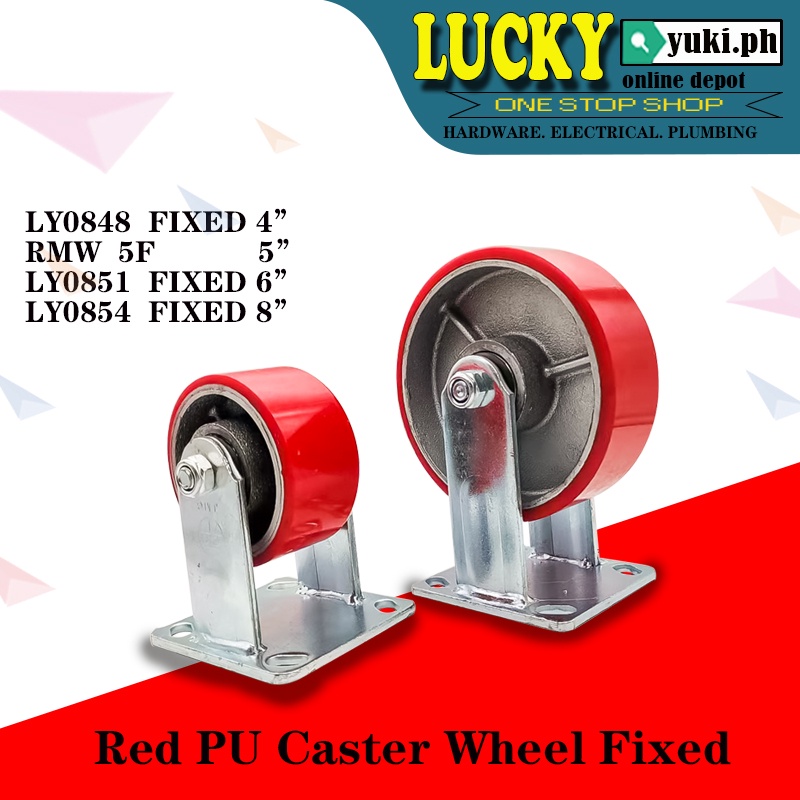 HEAVY DUTY RED PU METAL CASTER WHEEL FIXED 4" / 5" / 6" / 8" (SOLD PER ...