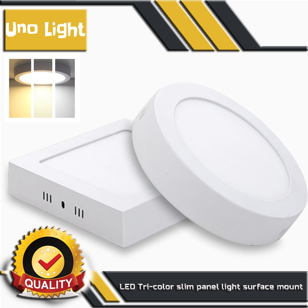 LED Tri-color slim panel light surface type Round/Square white, warm ...