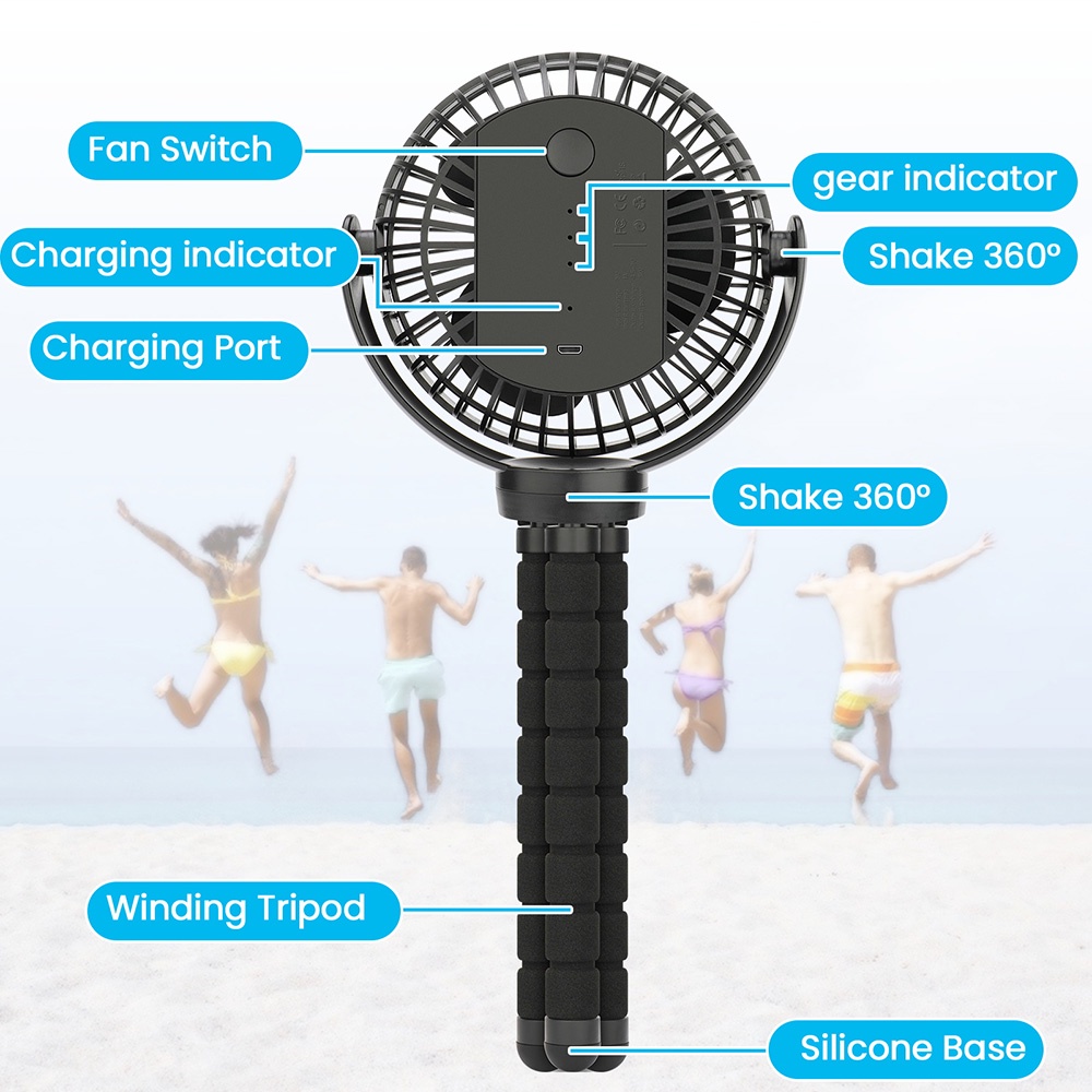 Portable Stroller Fan Mini USB Rechargeable Clip Fan Flexible Tripod 3 ...