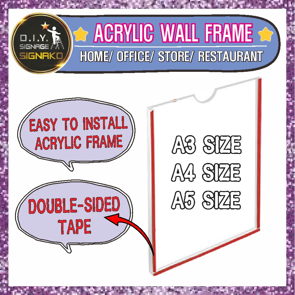 A4 A5 A3 3R 4R 5R Clear Acrylic Wall Frame / Paper Holder Poster Photo ...