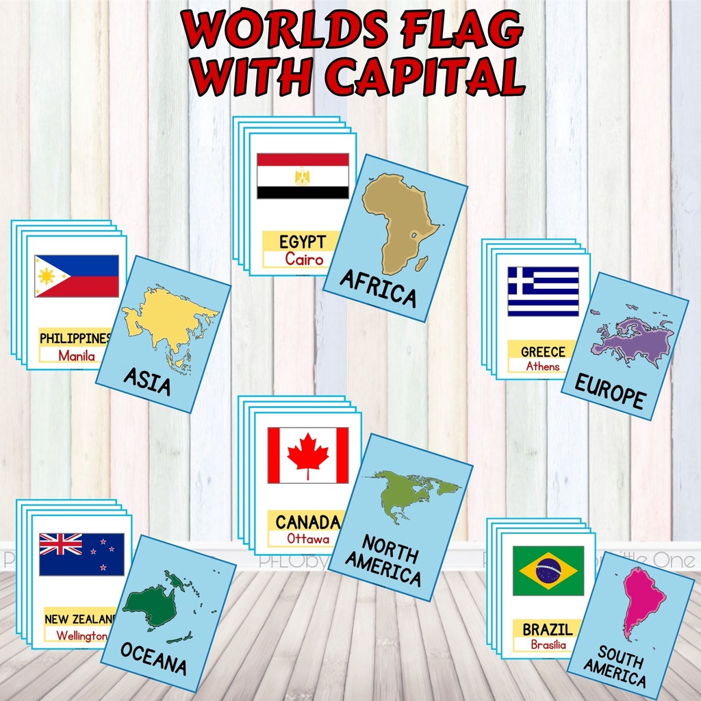 Flags Of The World With Capitals By Continent Educational Laminated ...