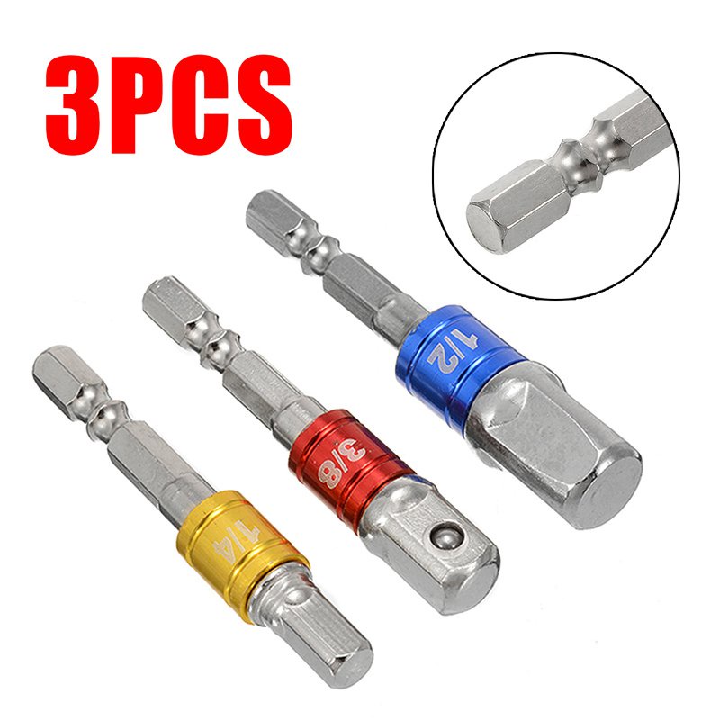 3pcs 1/4 3/8 1/2 Hex Drive Bit Power Drill Socket Driver Extension ...