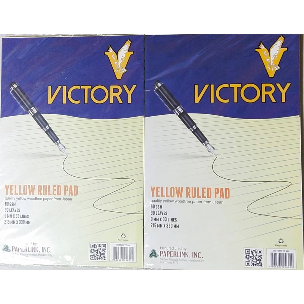 VICTORY Yellow Paper 2 Pads , Individually pack per pad, 90 leaves per ...