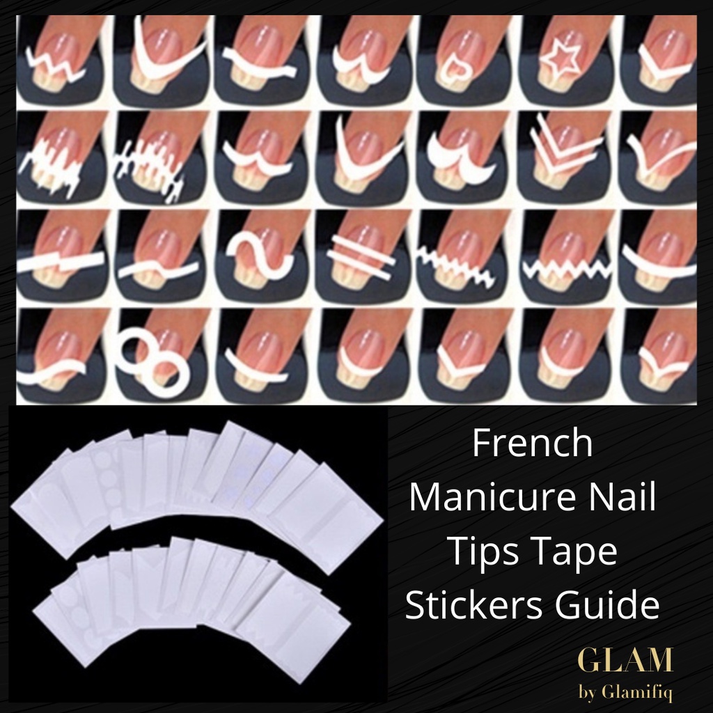 GLAMIFIQ French Manicure Nail Tips Tape Stickers Guide, 1 Set 24 Sheets ...