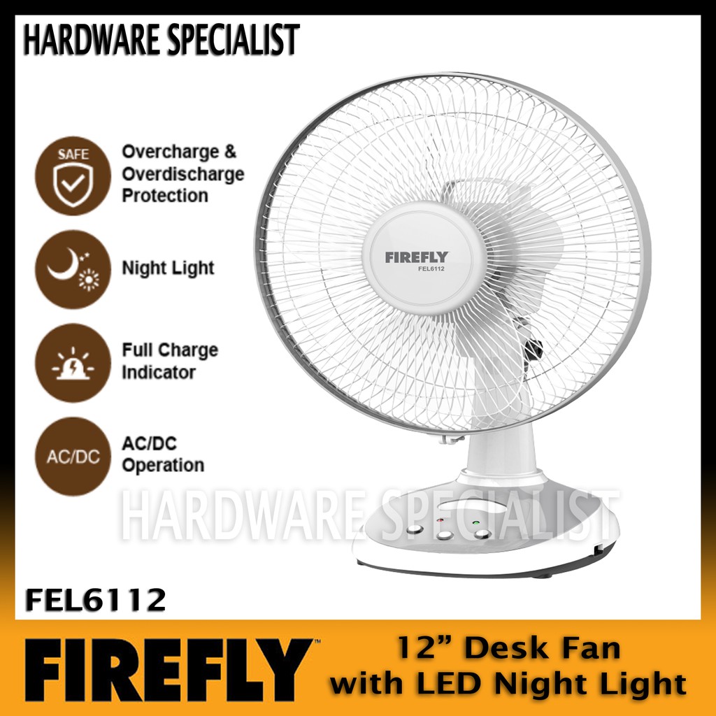 Firefly 12” Desk Fan with LED Night Light FEL6112 Original Authentic ...