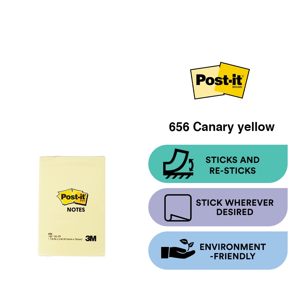 3M Post-it Notes, 2in x 3in, 100 sheets 656 Canary Yellow [MP656 ...