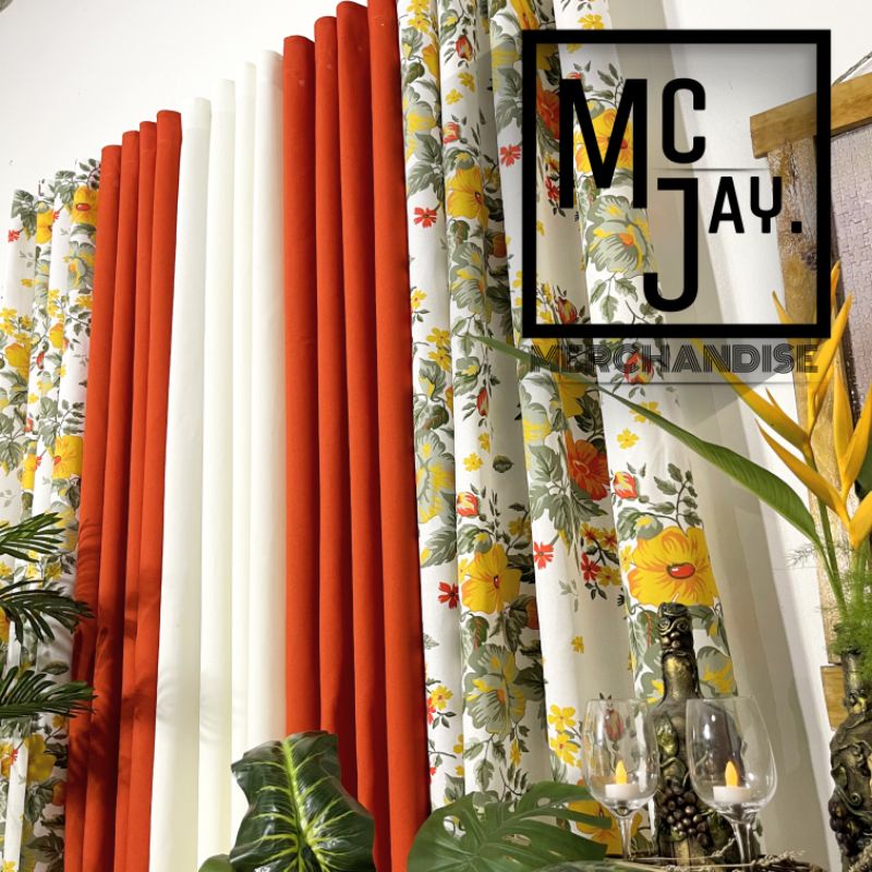 MCJAY - 5in1 Orange Floral Print Ring Curtain Set (6ft/7ft) - Sold per ...