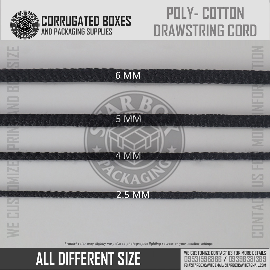 Starbox Black Polyester Cotton Round Drawstring Cord 2.5mm 4mm 5mm 6mm ...