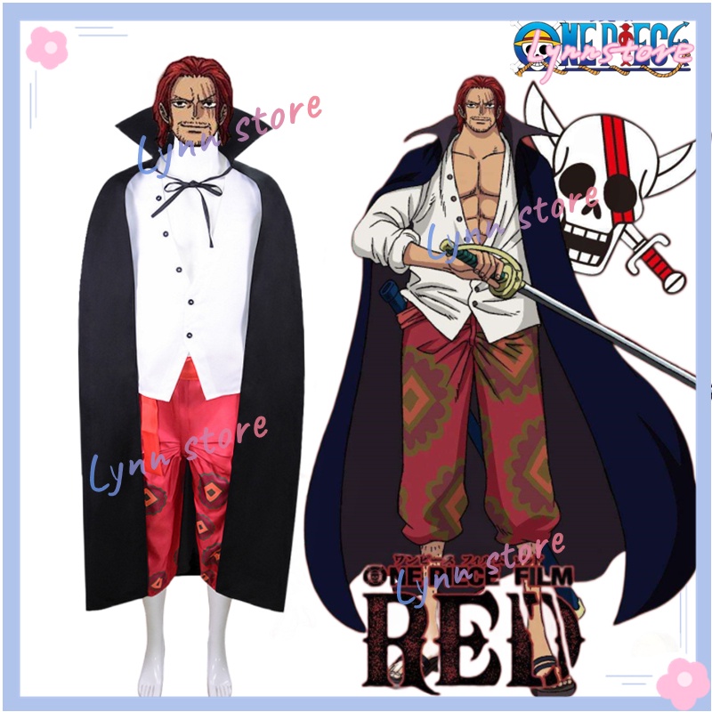 4 pcs Animation One Piece Red Hair Cosplay Costume FILM RED SHANKS Men ...