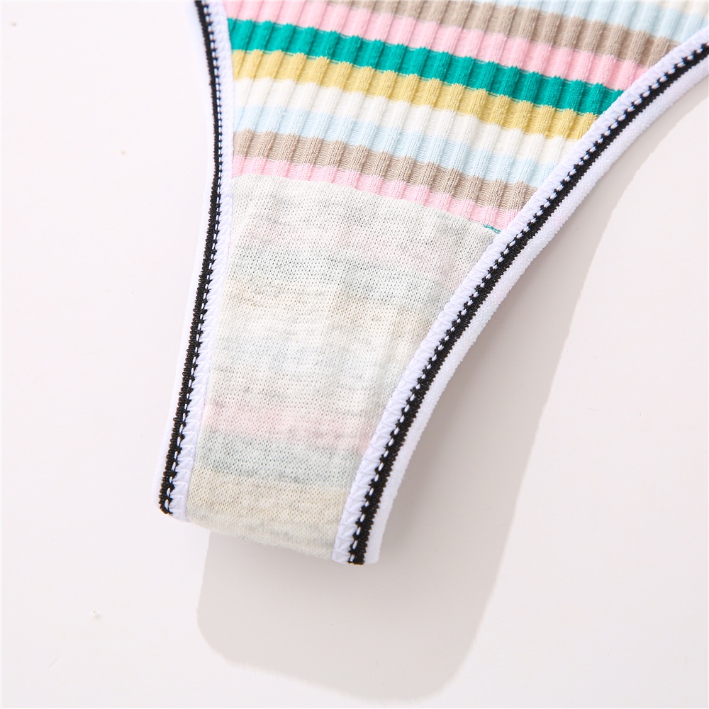 Finetoo 3 Pcs/Set Colorful Striped Cotton Women G-String Underwear ...