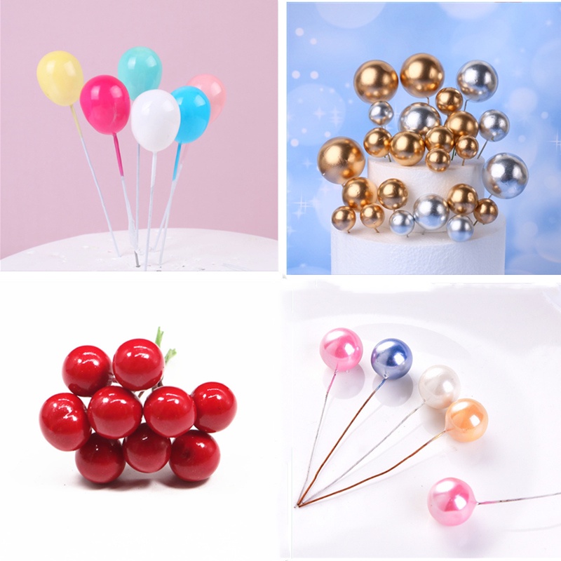 15pcs/Set Gold-plated colored balls Cake Topper Wedding party cake flag ...